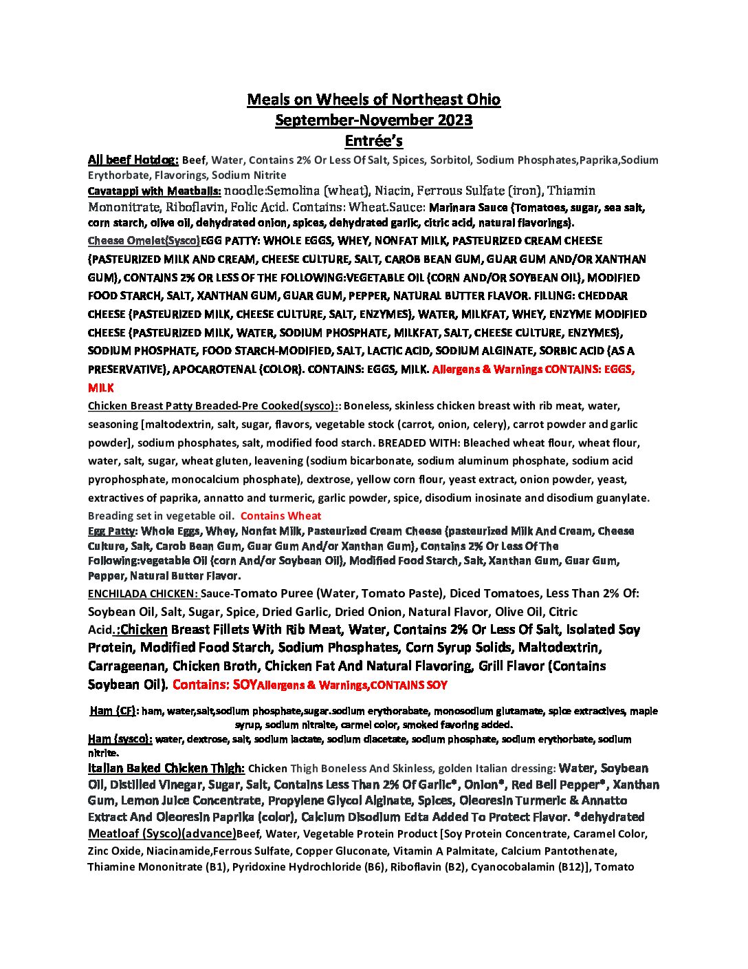 September – November Ingredient list | VANTAGE Aging